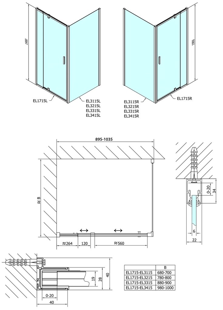 Polysan EASY LINE obdélník/čtverec sprchový kout pivot dveře 900-1000x900mm L/P varianta EL1715EL3315