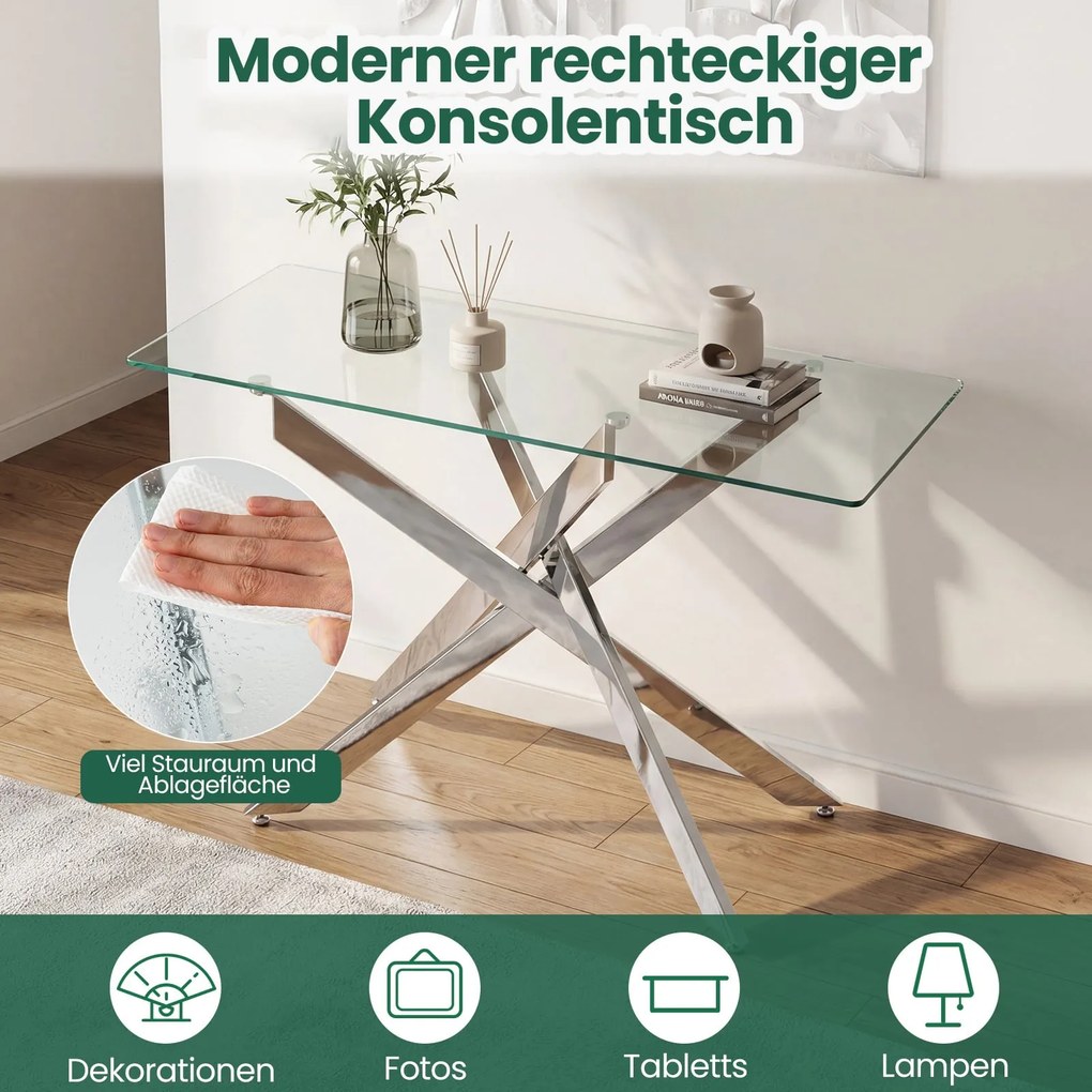 Costway Moderní skleněný stůl s deskou z čirého tvrzeného skla a robustními