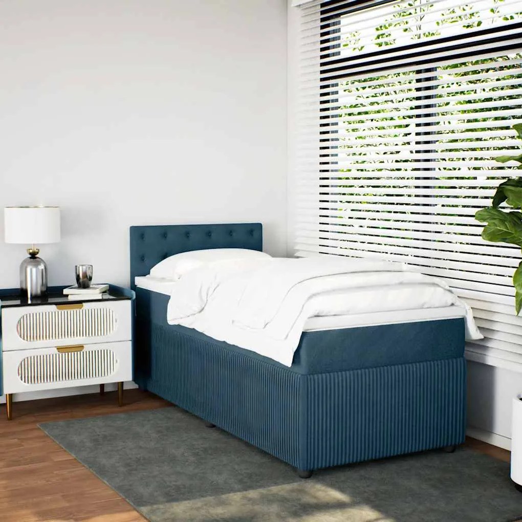 Box spring postel s matrací modrá 80 x 200 cm samet 3289906
