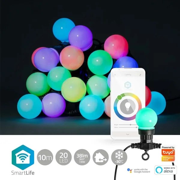 Nedis WIFILP03C20 - LED RGB Dekorační řetěz 20xLED/8 funkcí 13m IP65 Wi-Fi Tuya