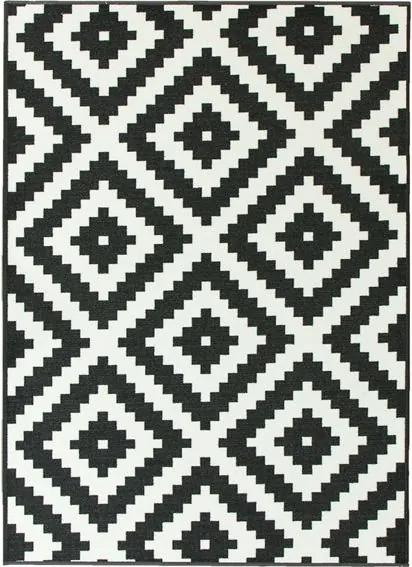 Kusový koberec Romby černý / bílý pogumovaný Rozměr: 100x150 cm | BIANO