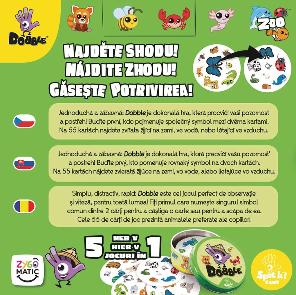 ASMODEE Hra postřehová Dobble ZOO new v plechové krabičce *SPOLEČENSKÉ HRY* asdoan07