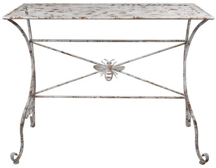 Bílý antik kovový zahradní stůl se včelkou French - 112*50*86 cm