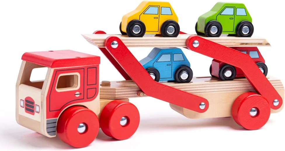 Bigjigs Toys Dřevěný kamion s auty