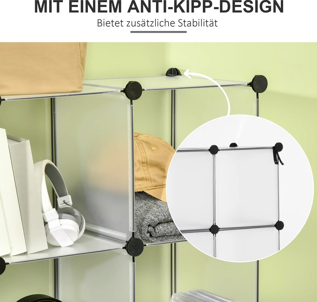 HOMCOM DIY kostkový policový systém 16 kostek úložný box plastová skříňka bílá 125x32x125cm ideální pro dětský pokoj a obývací pokoj | Aosom.de