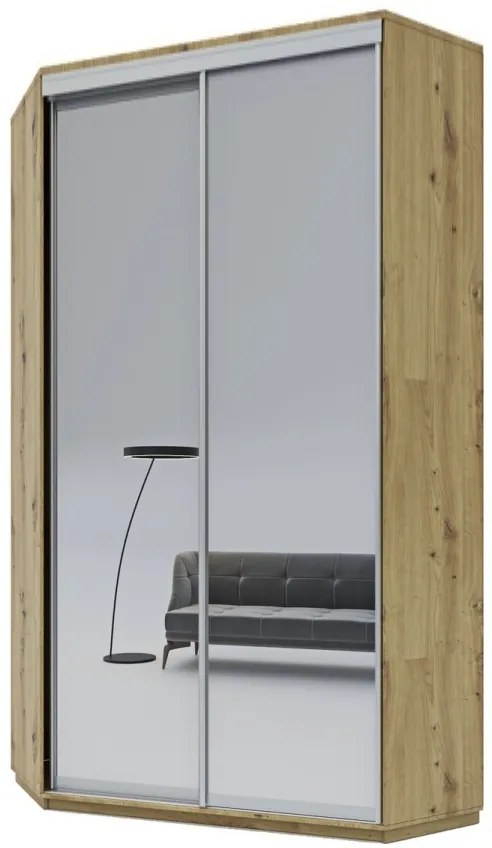 Rohová šatní skříň CORA 110 × 220 cm dub artisan se zrcadlem
