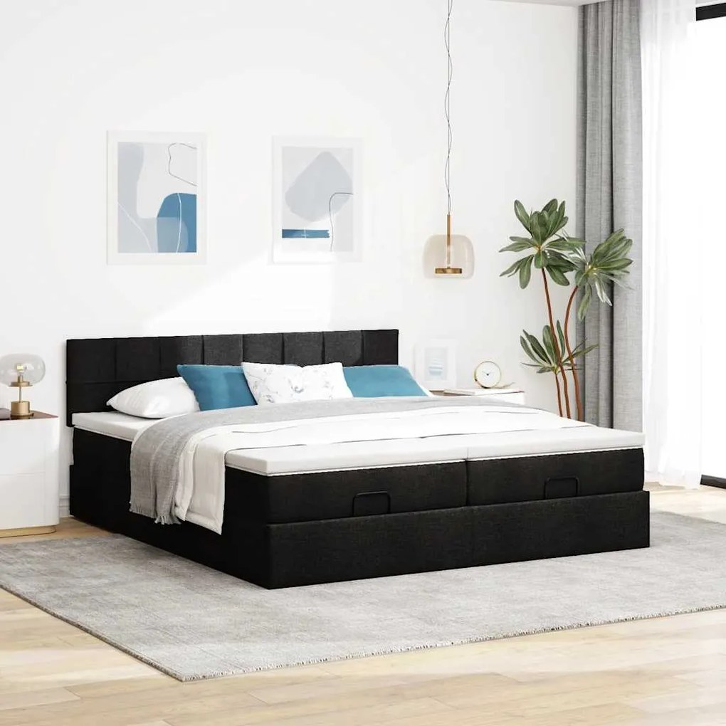 Osmanský rám postele s matrací černý 200x200cm textil 3312852