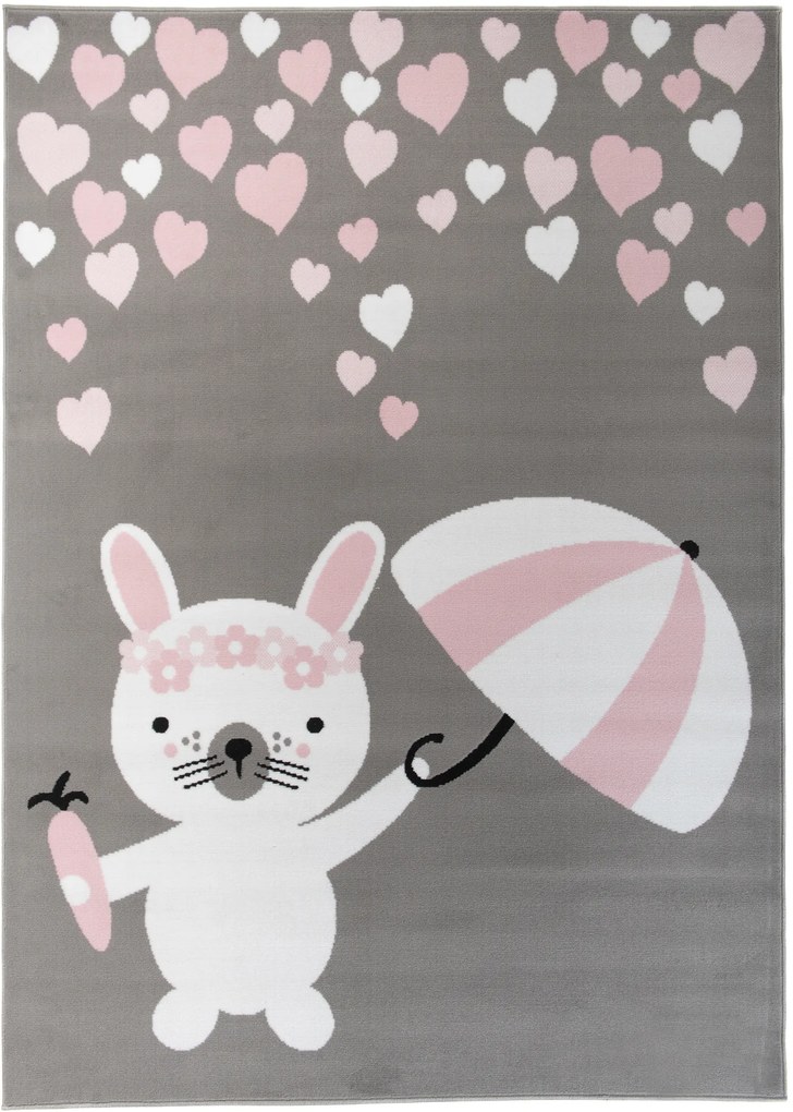 Dětský koberec PINKY Cute Bunny šedý - 80x150 cm