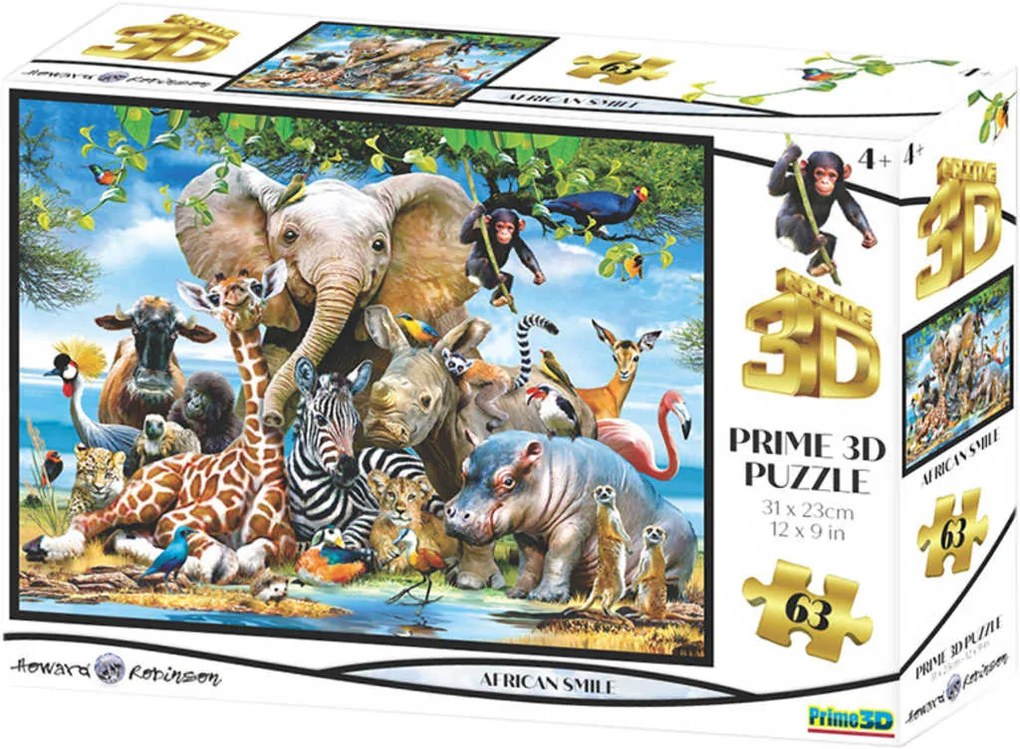 _Ostatní 1_ Puzzle 3D Afrika úsměv 31x23cm 63 dílků veselá skládačka v krabici 10638spa