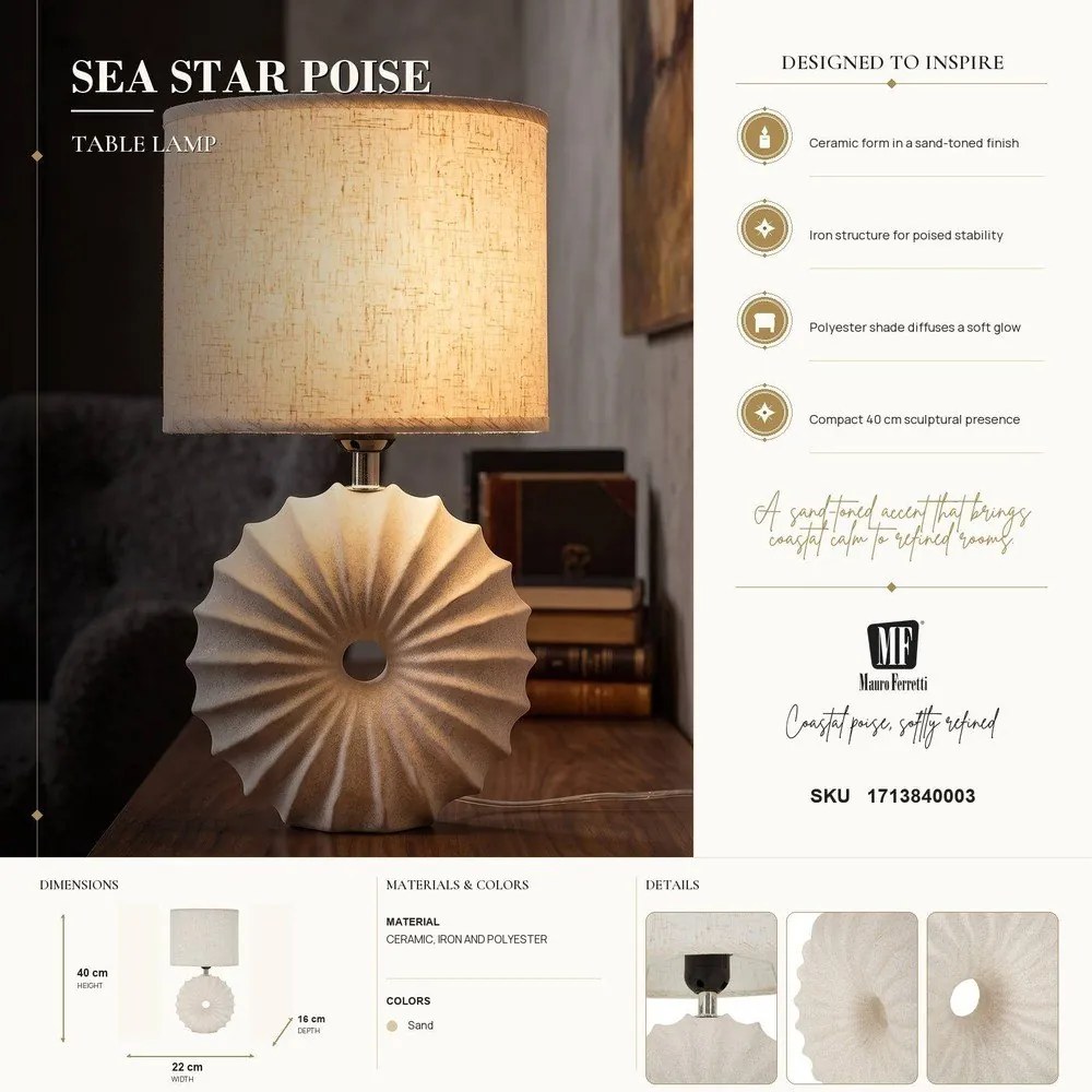 Krémová keramická stolní lampa s textilním stínidlem (výška 40 cm) Anemone – Mauro Ferretti