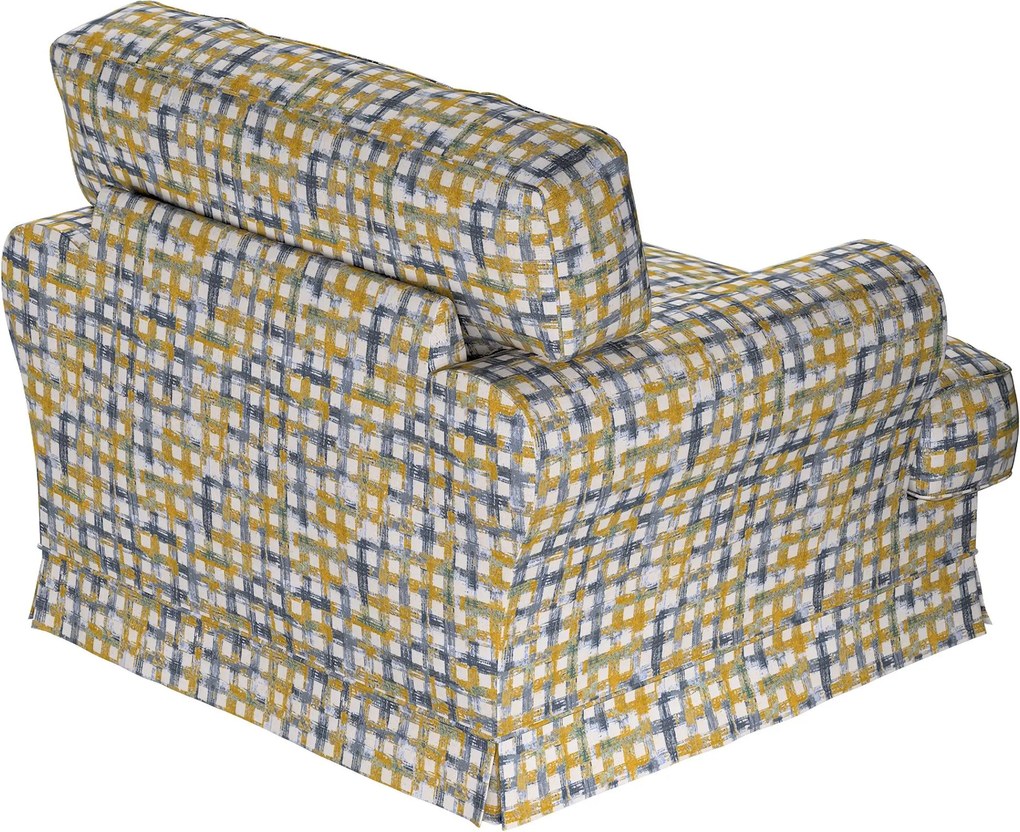 Potah na křeslo IKEA Ekeskog barva modrá látka pletený vzor, vzorované