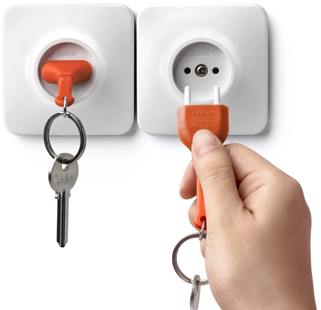 QUALY Unplug věšáček na klíče s klíčenkou, oranžová klíčenka