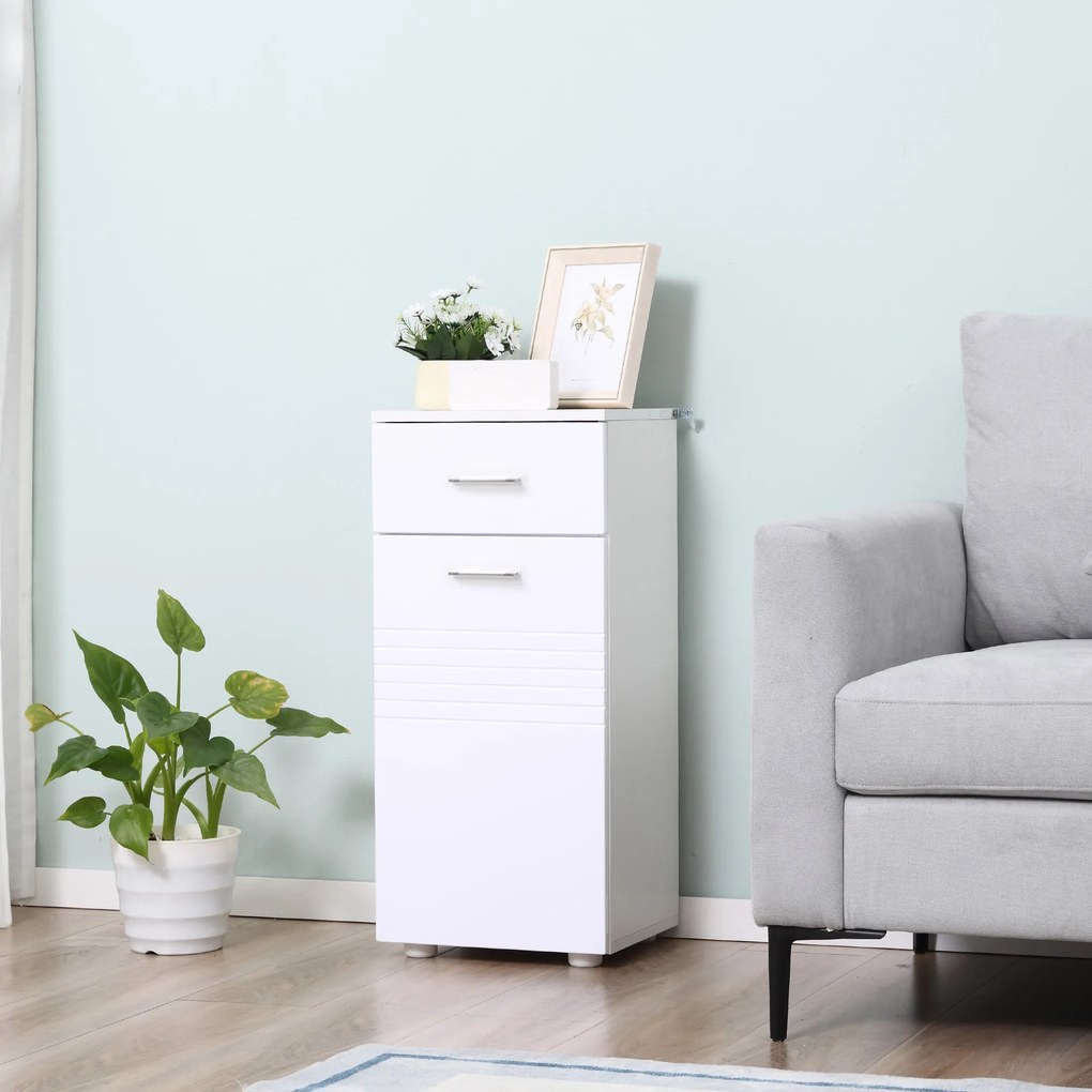 Kleankin Koupelnová skříňka s policí a zásuvkou, stojící kabinet pro obývací pokoj, ložnici a koupelnu 35x30x77,5 cm Bílá