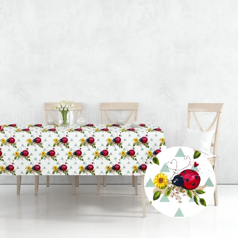 Ervi bavlněný ubrus na stůl čtvercový - berušky a slunečnice