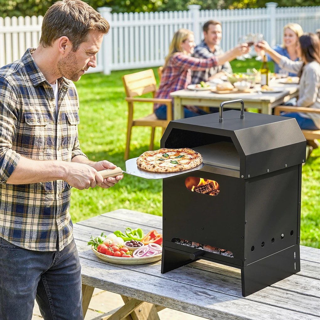 venkovní pec na pizzu 3 v 1 Pec na pizzu na dřevo Dvouúrovňová pec s úchyty na pizza kámen Loupací deska na pizzu
