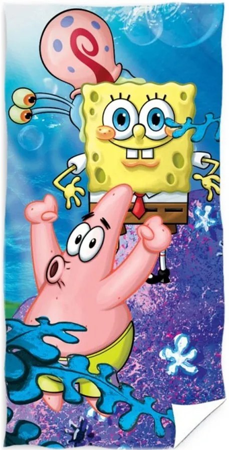 Dětská plážová osuška SpongeBob s Garym a Patrikem - 100% bavlna - 70 x 140 cm