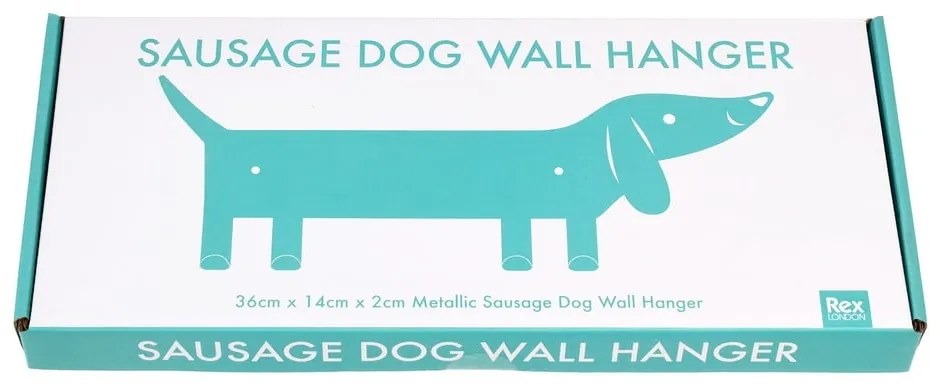 Tyrkysový kovový nástěnný dětský věšák Sausage Dog – Rex London