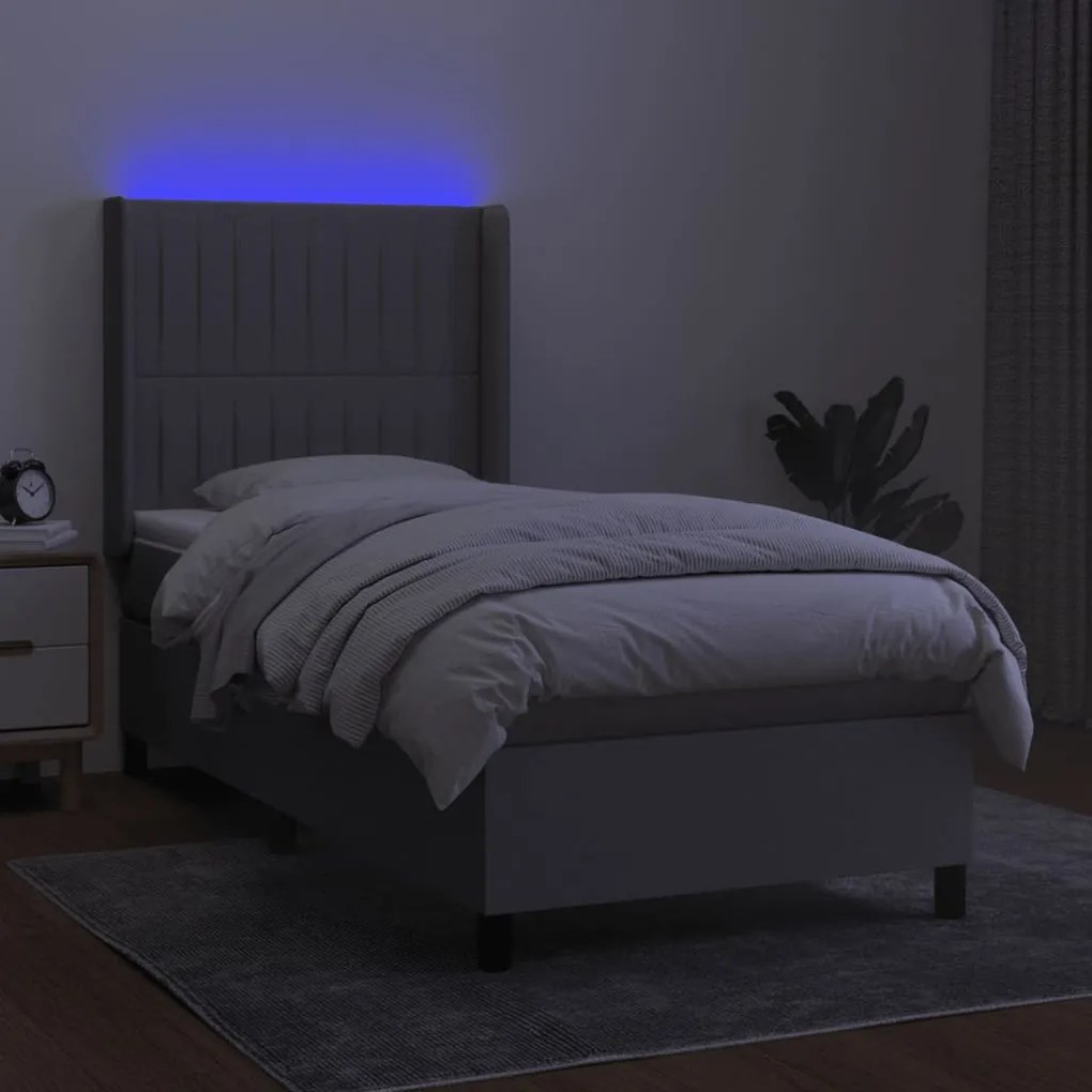 Box spring postel s matrací a LED světle šedá 90x190 cm textil 3138437