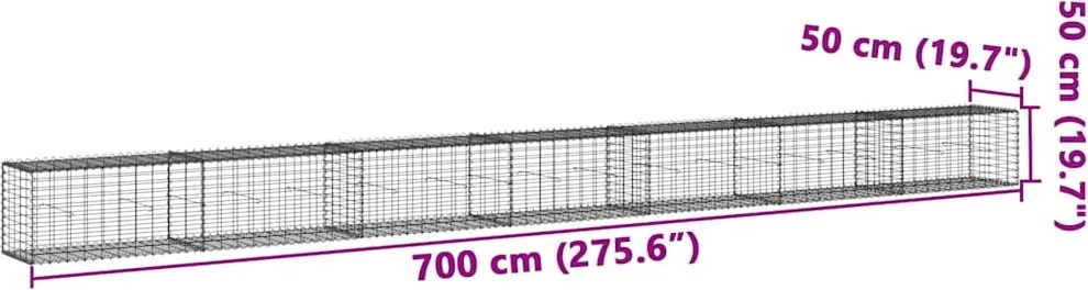 Gabionový koš s víkem 700 x 50 x 50 cm pozinkované železo 3295138