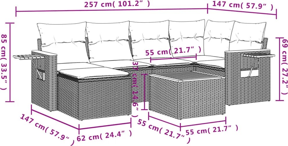 7dílná zahradní sedací souprava s poduškami béžová polyratan 3259426