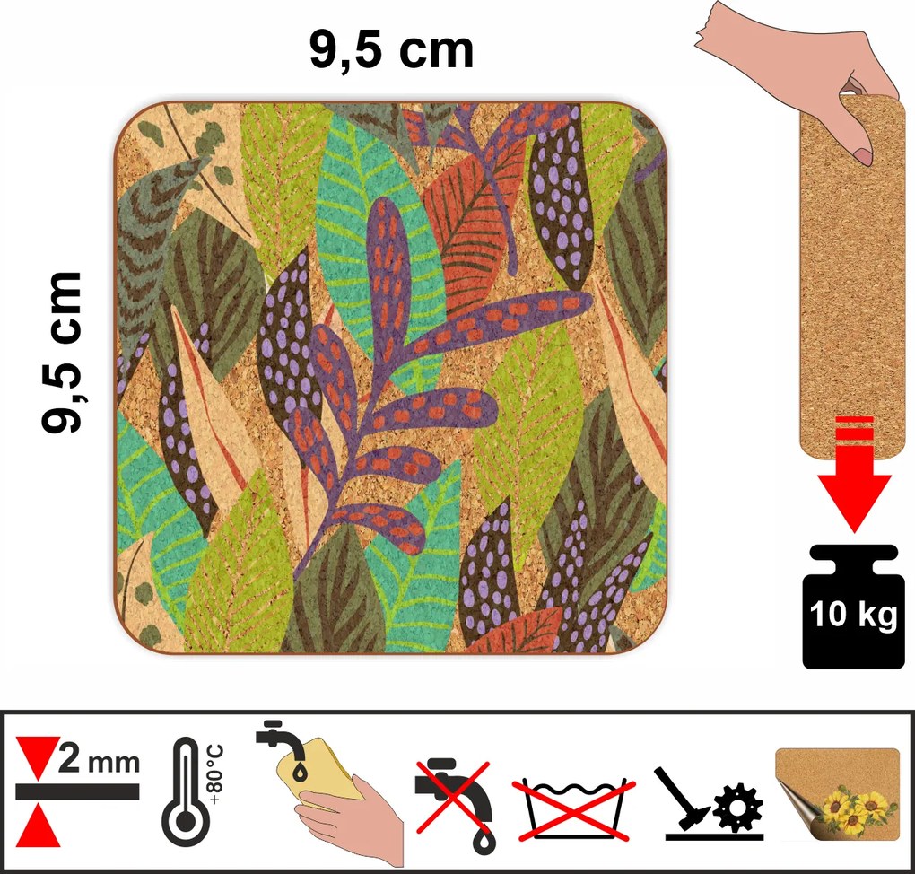 PokojovaDekorace.cz, Korkové podtácky s potiskem - 551, 9,5x9,5cm, sada 6 ks