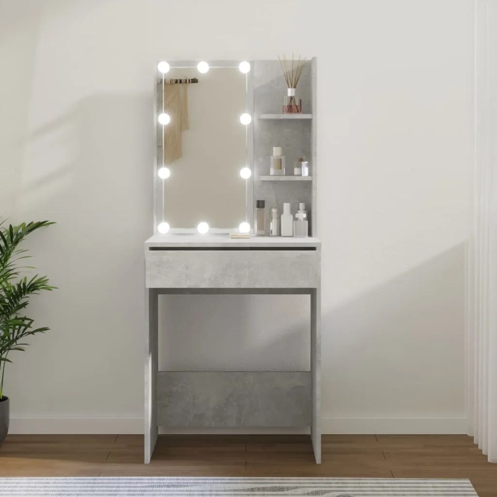 Toaletní stolek s LED betonově šedý 60 x 40 x 140 cm - Default Title