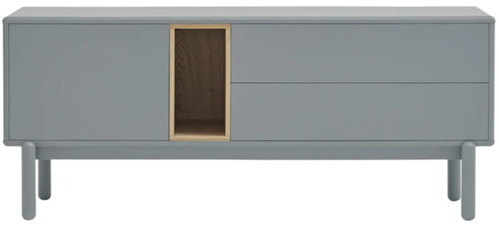 Šedomodrý lakovaný dubový TV stolek Teulat Corvo 140 x 40 cm