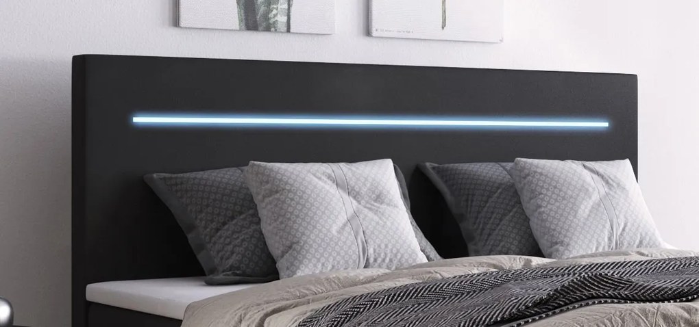M&B postele Boxspring postel SEJOUR bez úložného prostoru s LED Velikost postele: 180 × 200 cm, Výběr matrace: Taštičková zónová matrace - měkká (70–…