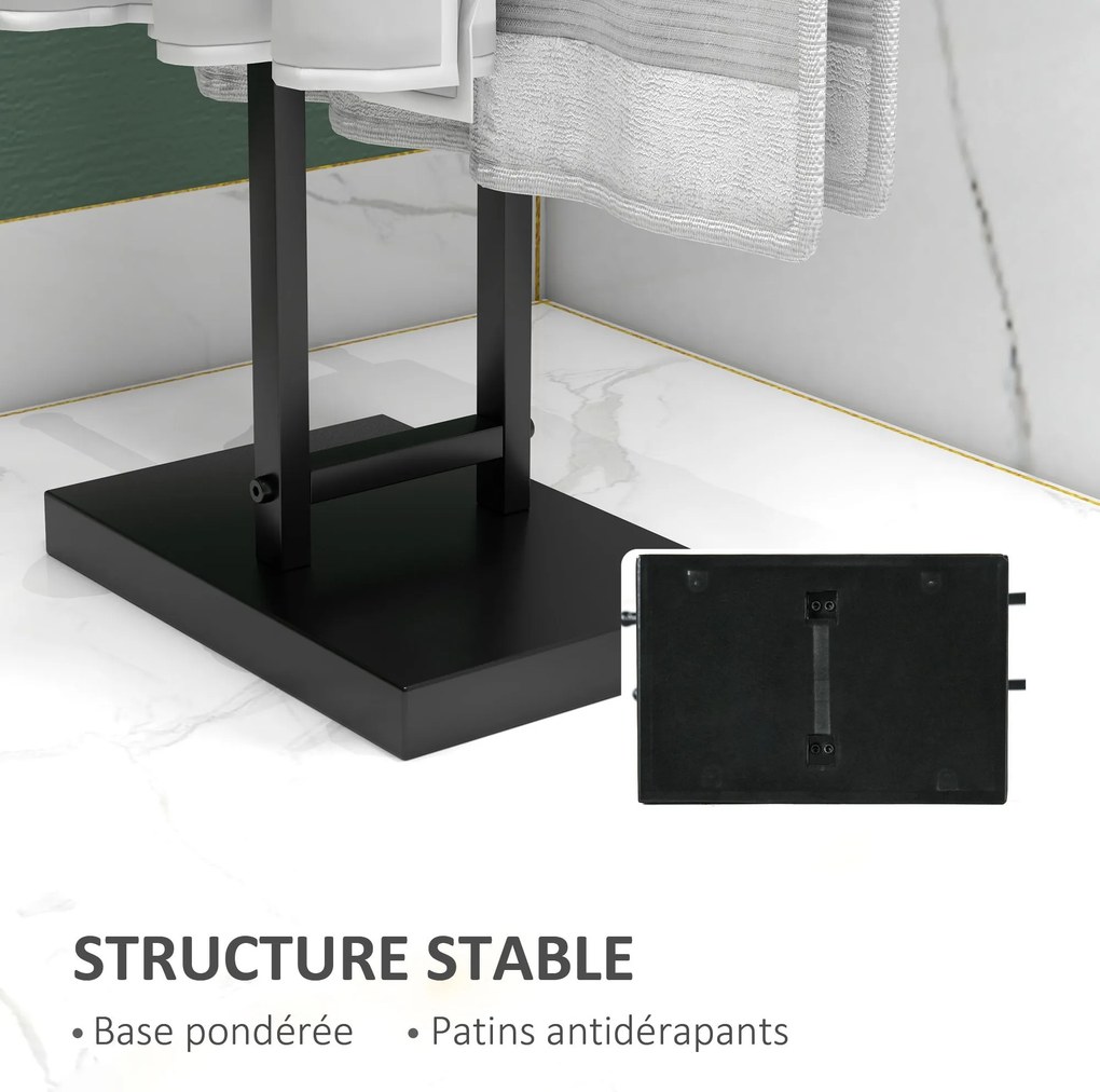 HOMCOM Volně stojící stojan na ručníky 2-podlažní, kovový držák na ručníky do koupelny, 50Š x 18,5H x 85V cm, černý