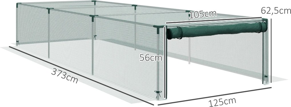 Outsunny stan na ochranu rostlin 1,25 x 3,73 m s dveřmi na zip, větruodolná síť proti hmyzu pro zeleninu a rostliny, síť proti škůdcům