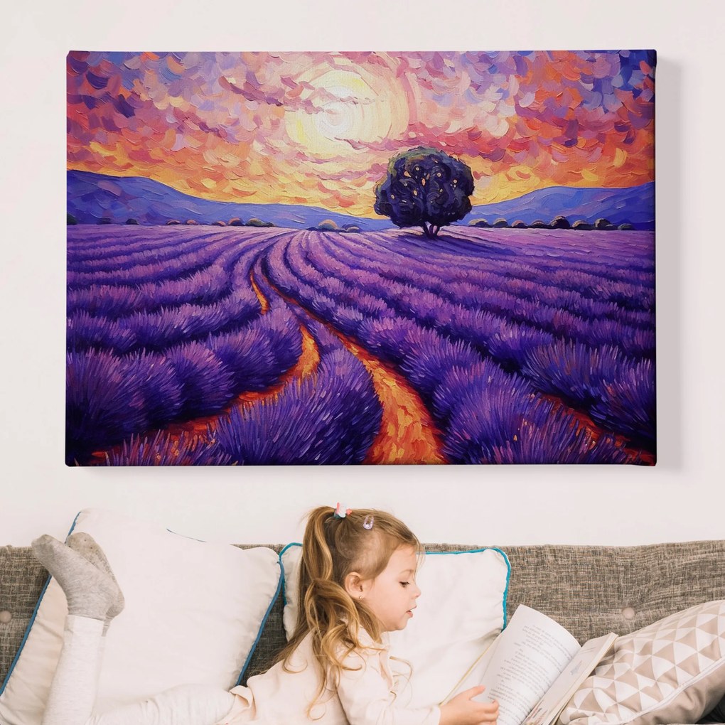 Obraz na plátně - Levandulové pole ve stylu expresionismus FeelHappy.cz Velikost obrazu: 90 x 60 cm