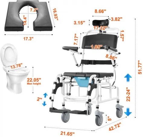 Sprchový invalidní vozík 44,5 cm koupelnový z hliníkové slitiny pro zdravotně