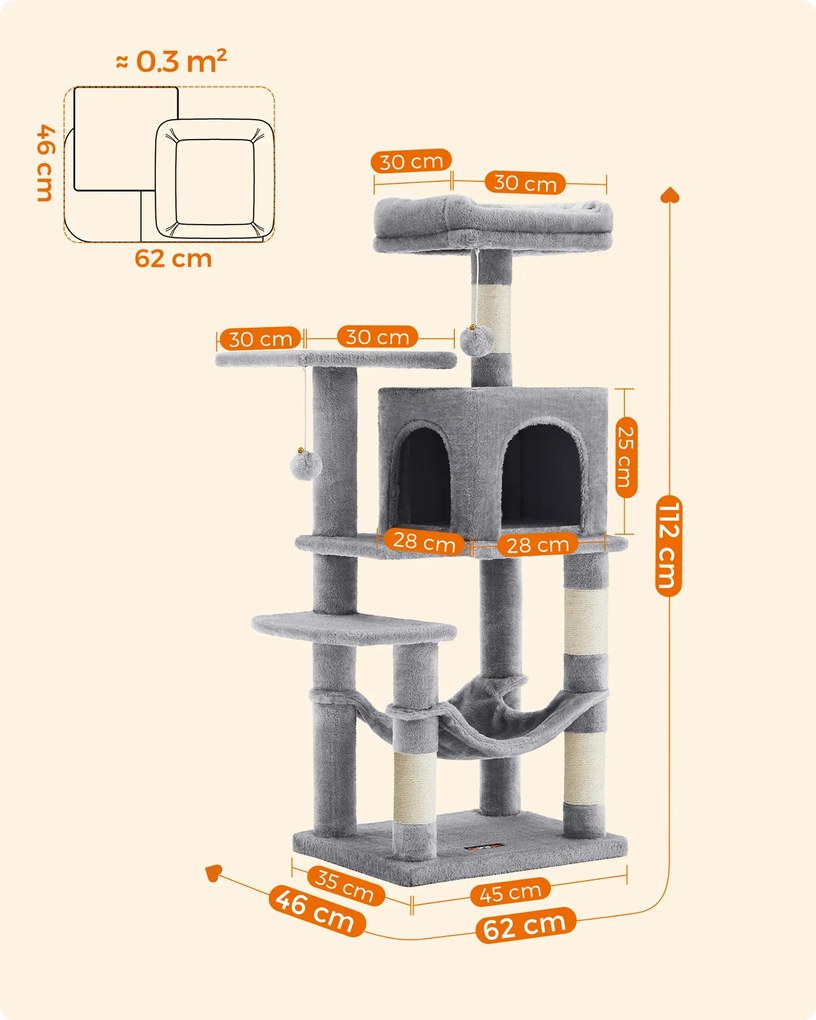 Škrabadlo pro kočky Piti 112 cm světle šedé