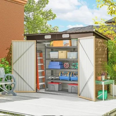 Outsunny kovový zahradní přístřešek 3 m², snadná montáž, zahradní přístřešek s vylepšenou pozinkovanou ocelovou konstrukcí, dub