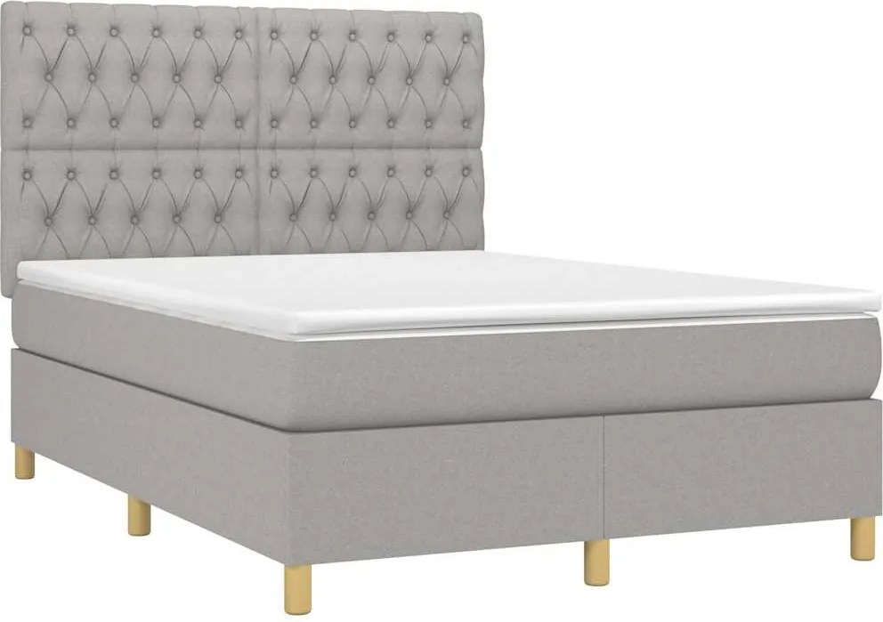 Box spring postel s matrací a LED světle šedá 140x200 cm textil 3135677