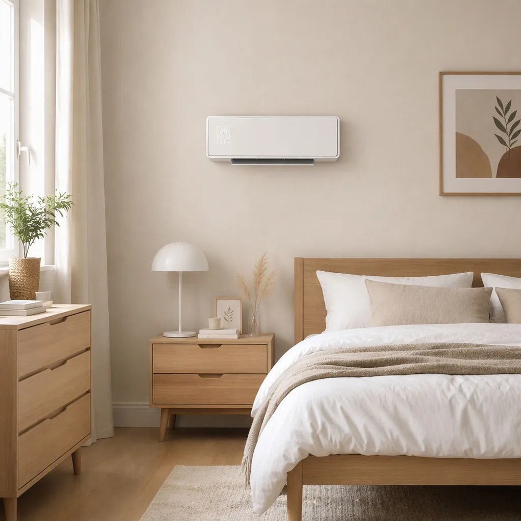 HOMCOM Nástěnný keramický elektrický ohřívač 2000 W, ventilátor, termostat, časovač, dálkové ovládání, skleněný panel, bílý