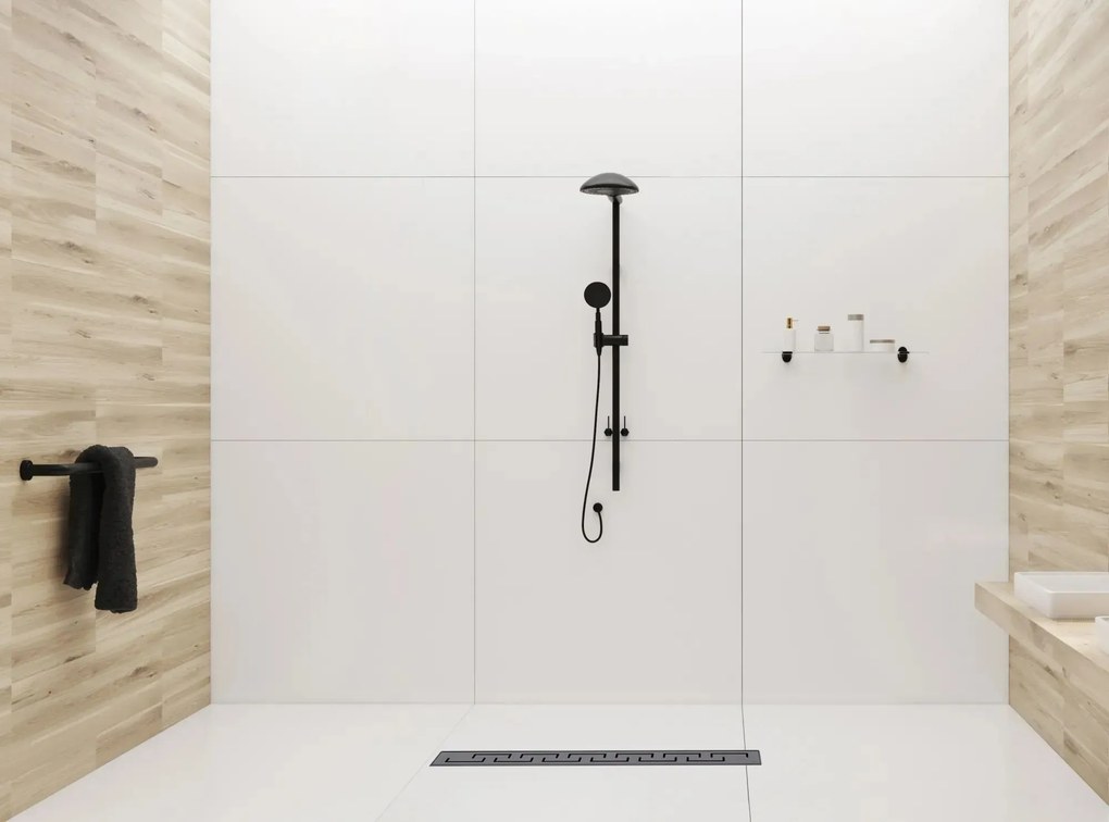 Rea PRO Black Matt, lineární odtokový žlab 60cm, vzor Greek, černá matná, REA-G8023