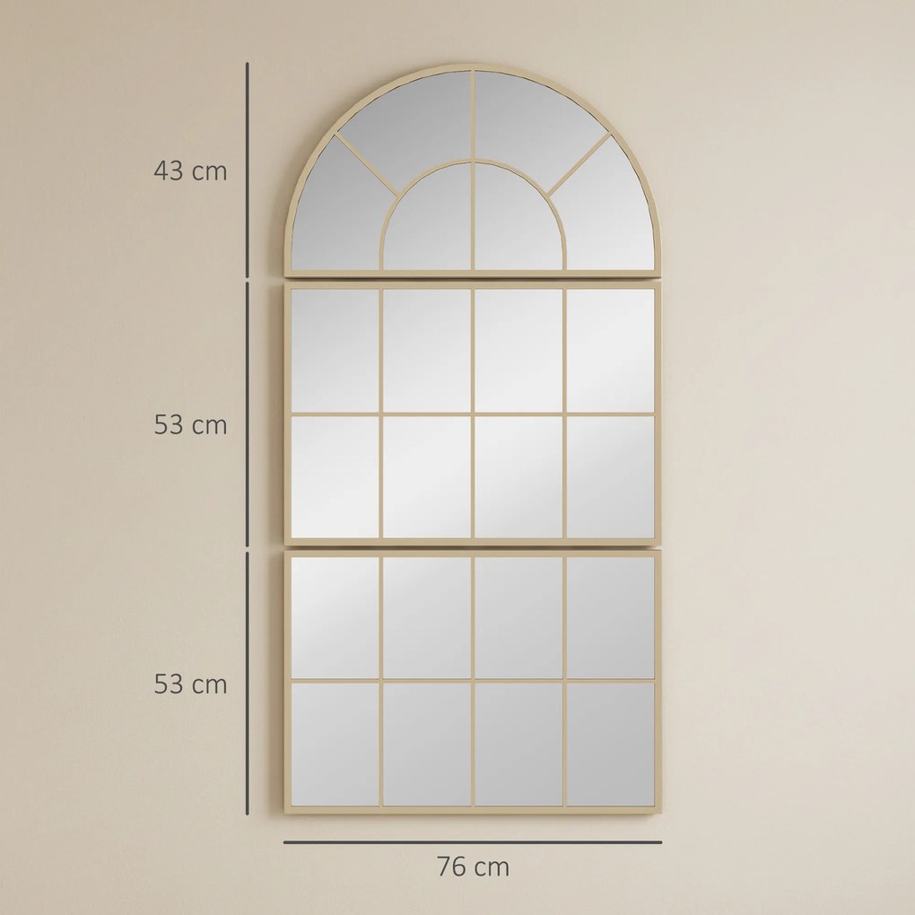 HOMCOM 3dílné obloukové nástěnné zrcadlo, zlatý kovový rám, 76 × 150 cm