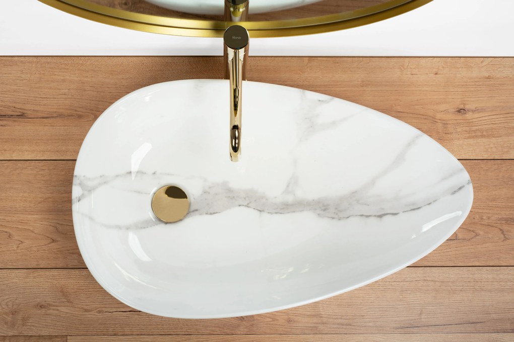 Rea Greta 65 Bianco Shiny, umyvadlo na desku 65x39x13,5 cm, imitace kamene, REA-U6501
