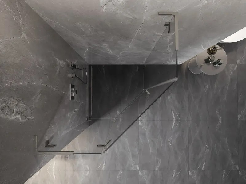 Mexen Lunar, L pětiúhelníkový sprchový kout naklápěcí doleva 100x100 cm, 8mm čiré sklo, ocelový profil, 831L-100L-100P-97-00-L