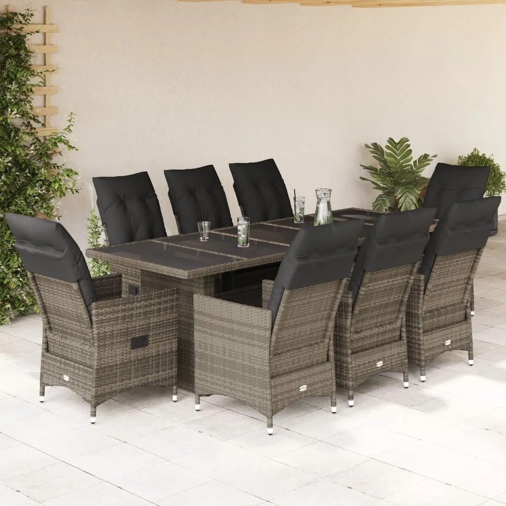 vidaXL 9dílný zahradní bistro set s poduškami šedý polyratan