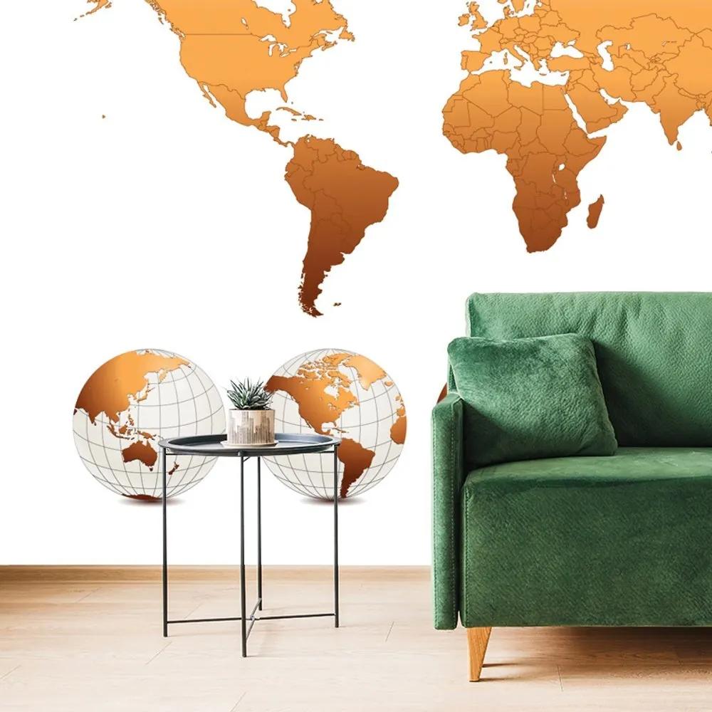 Tapeta globusy s mapou světa - 225x150 cm
