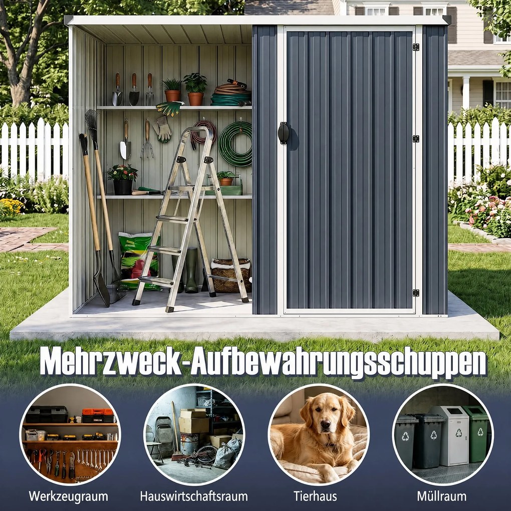 Costway Zahradní kůlna z kovové kůlny na nářadí s uzamykatelnými dveřmi