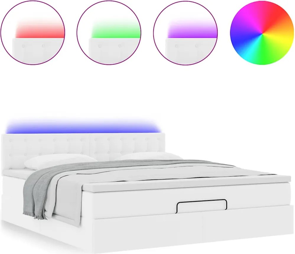 Osmanský postel s matracemi&LED čistě bílý 160x200cm umělá kůže 3312163
