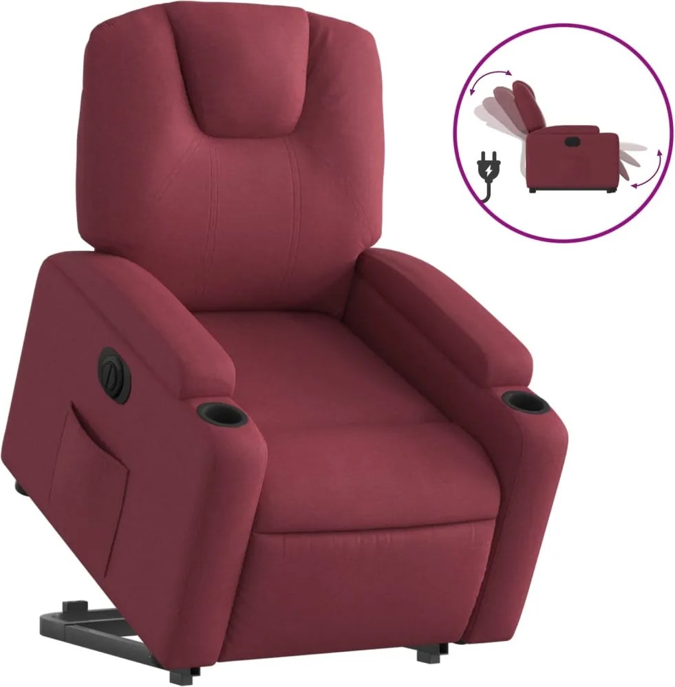Elektrické zvedací polohovací křeslo vínové textil 3204395
