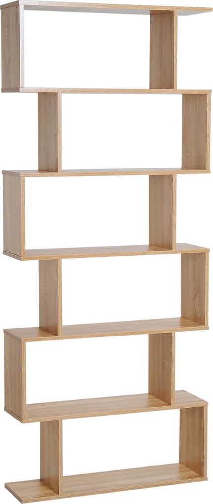 HOMCOM Knižní polička Zigzag v moderním designu 80Š x 23H x 192V cm, 6 úrovní, barva světlého dubu