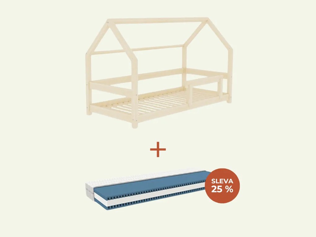 Benlemi Domečková postel TERY s bočnicí 90x200 cm + matrace METROPOLIS Zvolte barvu: Cihlová, Zvolte zábranu: S jednou zábranou