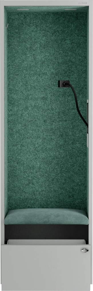 Kancelářská akustická kabina se sedátkem a USB-C portem, korpus šedý / sedák zelený, 600 mm: SALLY MentalBox