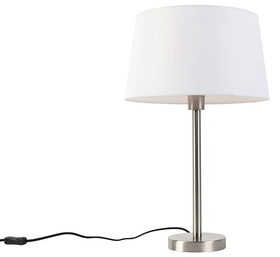 Moderní stolní lampa z oceli s bílým odstínem 32 cm - Simplo