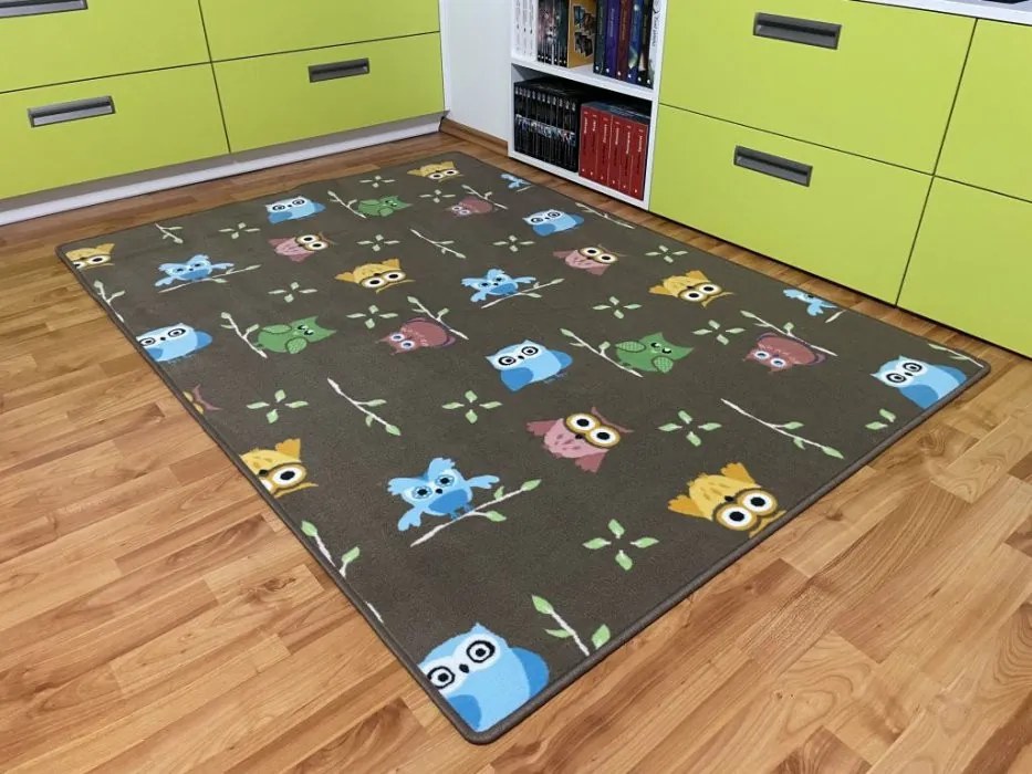 Vopi | Dětský koberec Sovička SILK 5258 hnědá - 133 x 165 cm